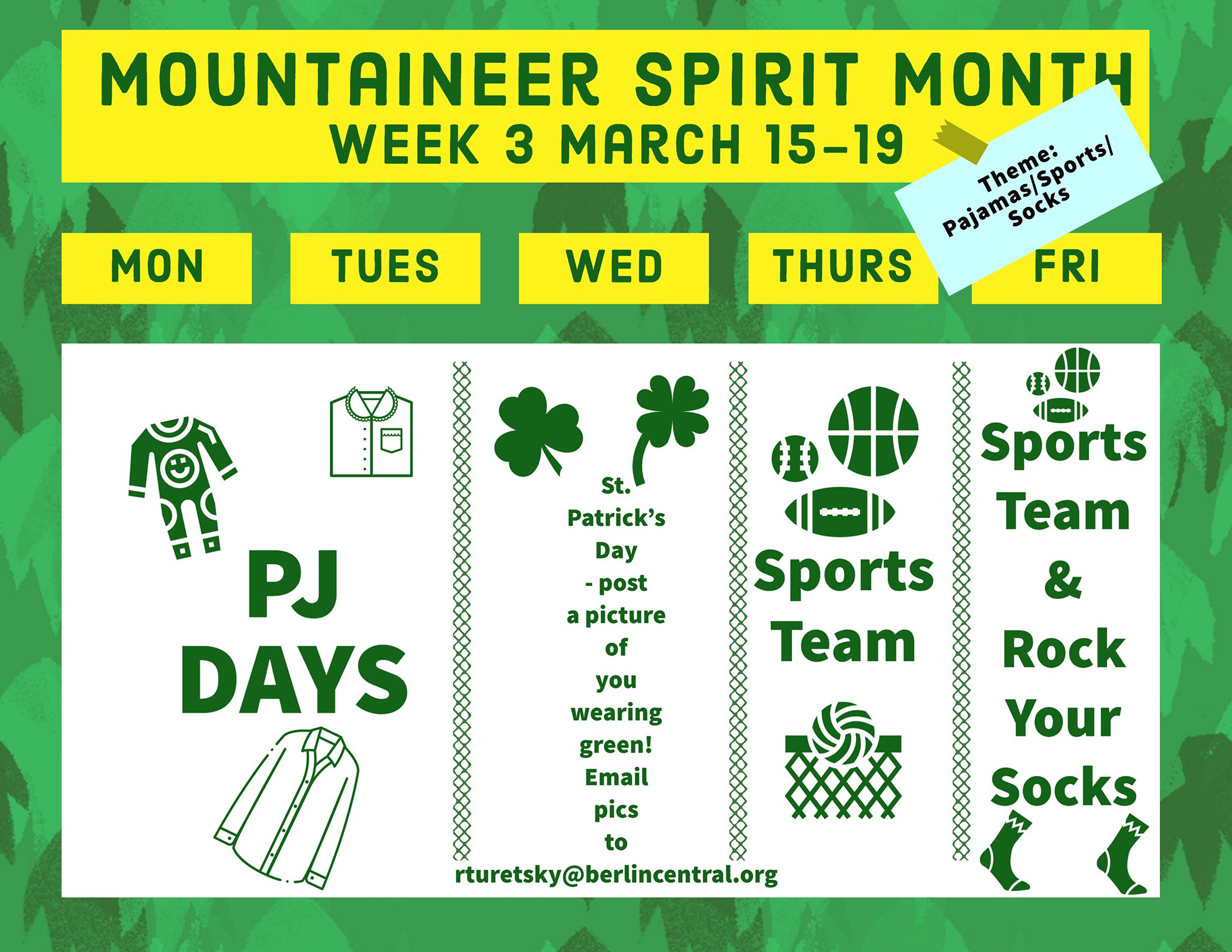 PJ Spirit Days Album and Mountaineer Spirit Week 3 Calendar | Berlin ...